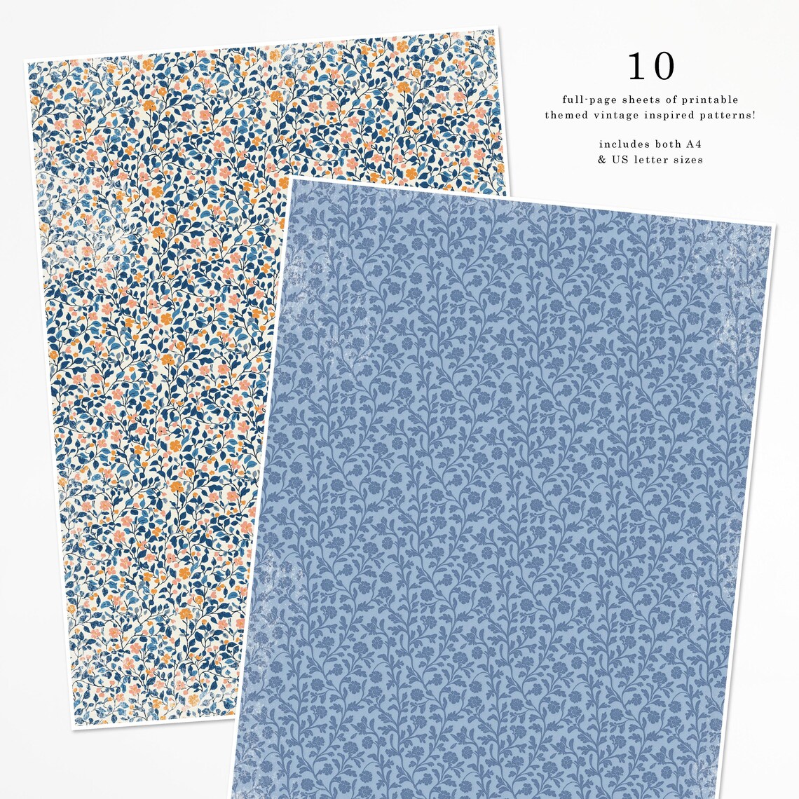 Vintage Heritage Blue Paper Set: Junk Journal Printable (digital ...
