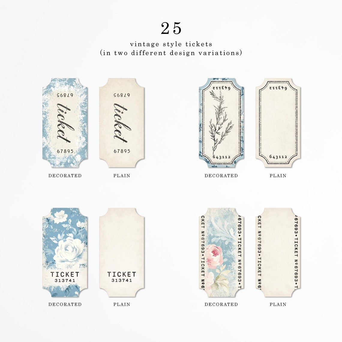 Blue Vintage Style Tickets: Printable Ephemera (digital Download) - Etsy