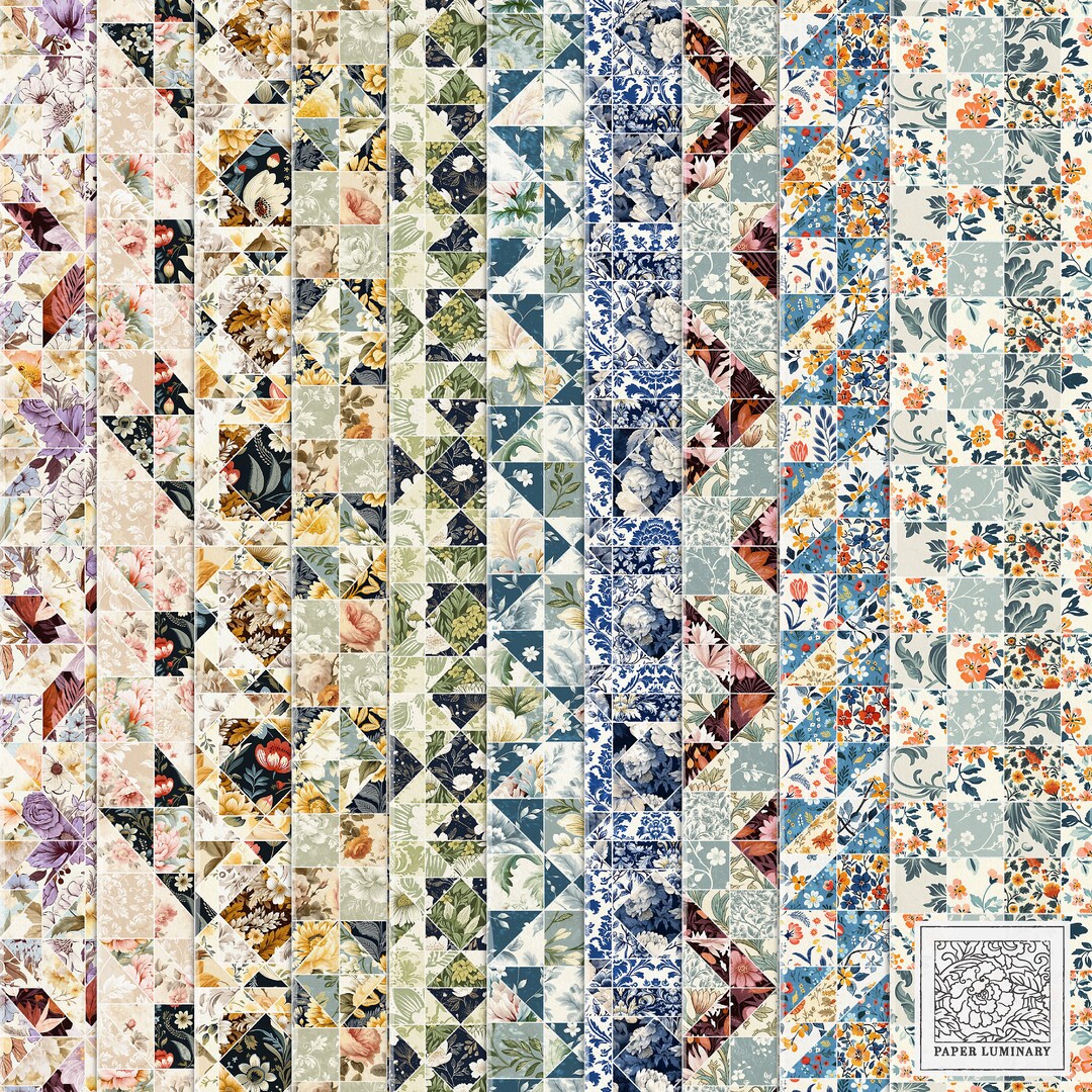 Floral Patchwork Digital Printable Paper Set - Junk Journal Papers ...