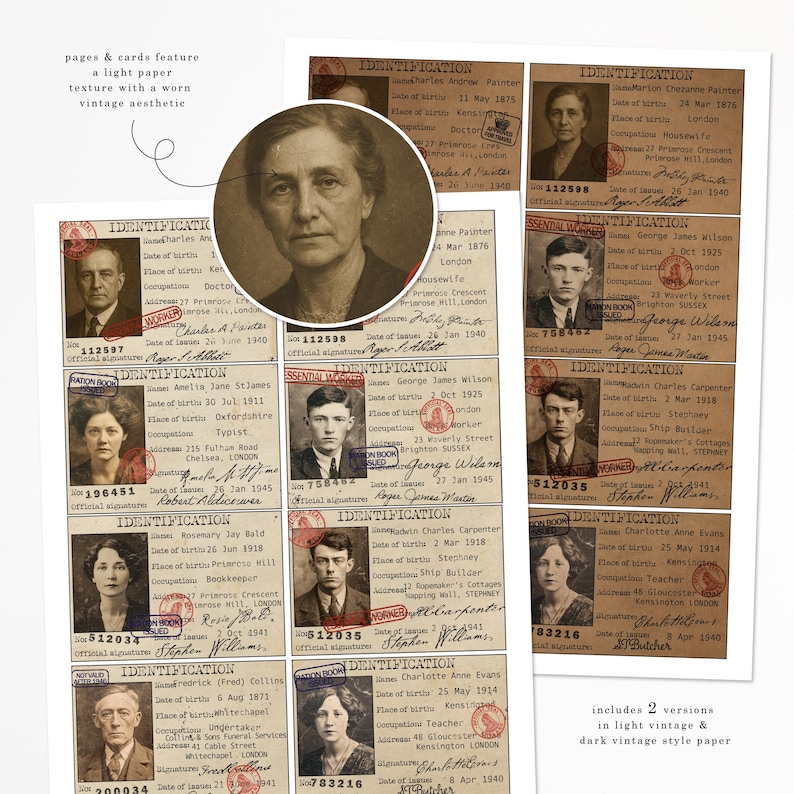 Vintage | Printable Identity Cards Set 01 - Junk Journal Collage ...