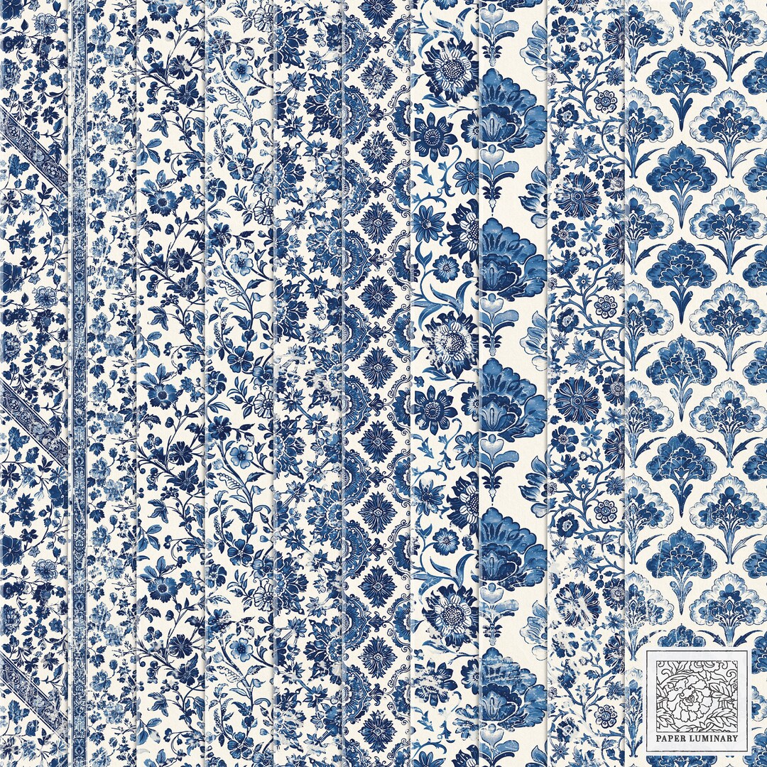 Blue Porcelain Style Digital Printable Paper Set - Junk Journal Papers ...