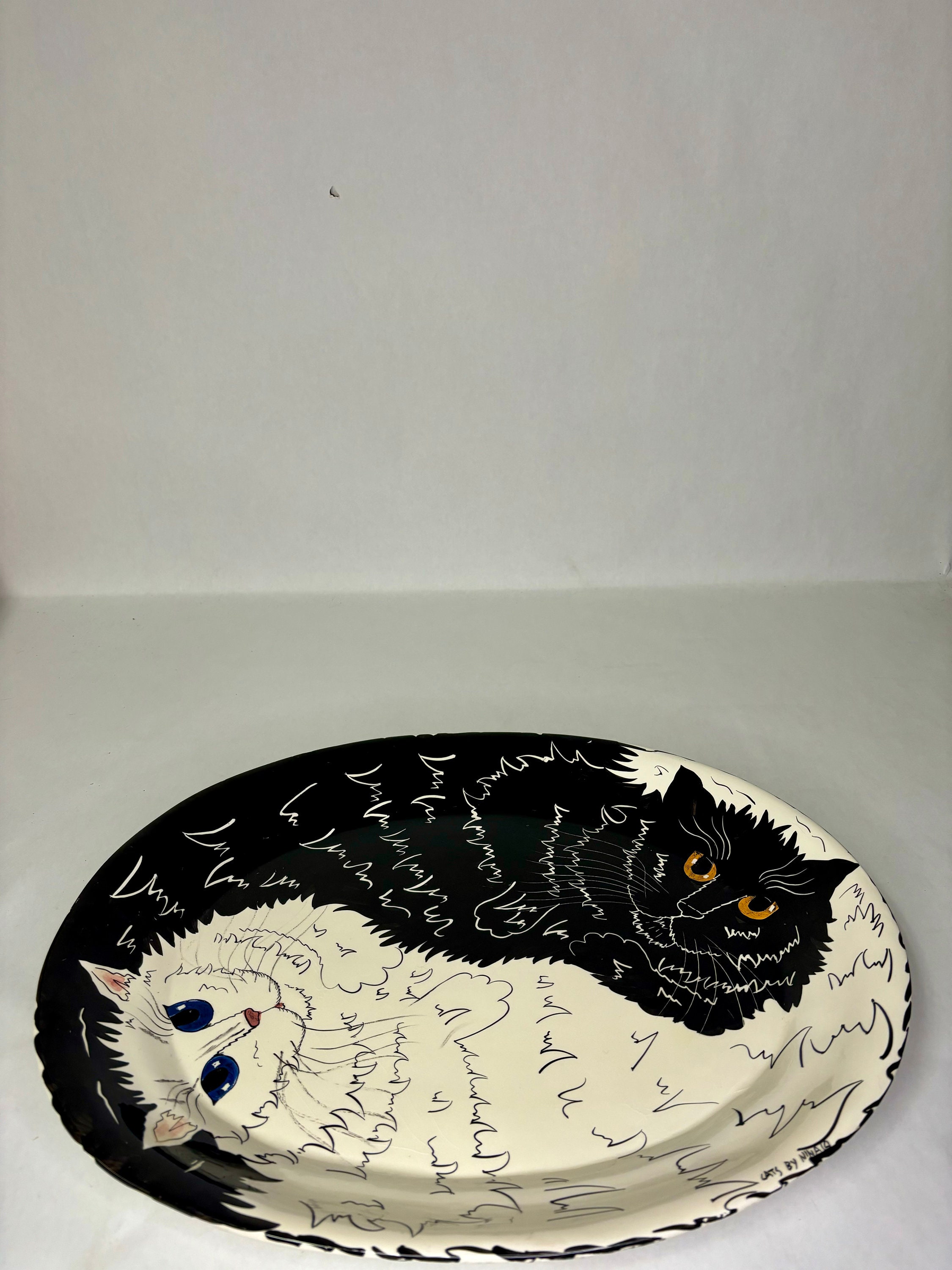 Cats by Nina Lyman Black & White Cat Ceramic Platter - Etsy