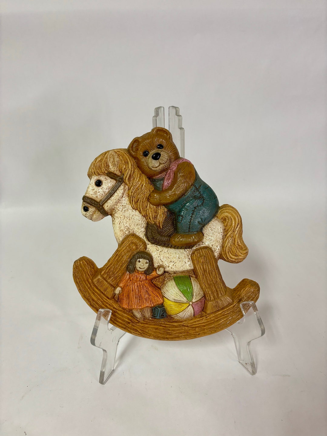 Vtg 1986 Frankies Designs Teddy Bear Rocking Horse Juvenile Wall Plaque ...
