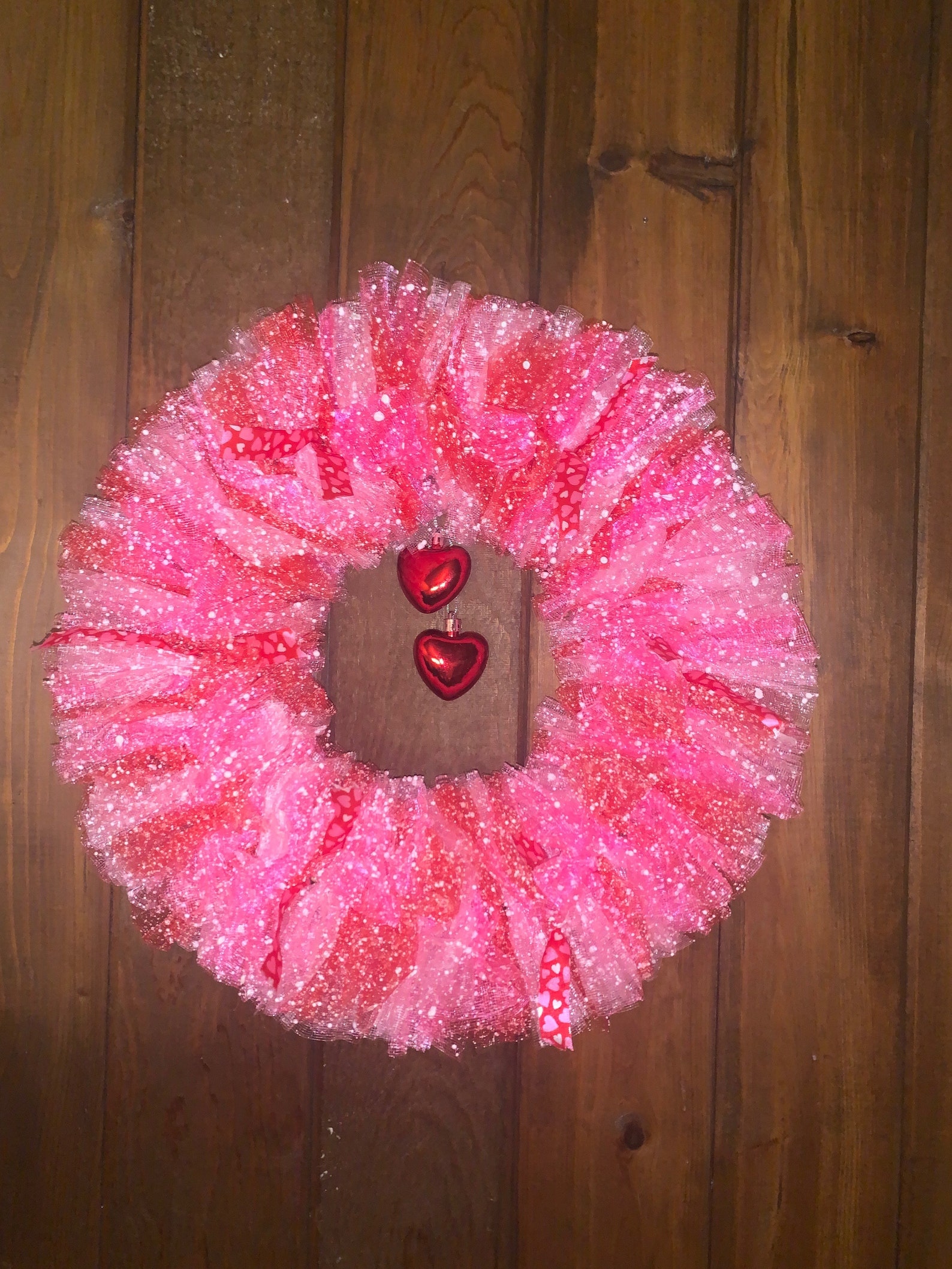 Pink Snow Mesh Ribbon Valentine's Day Wreath/ Ribbon Wreath/ Mesh ...