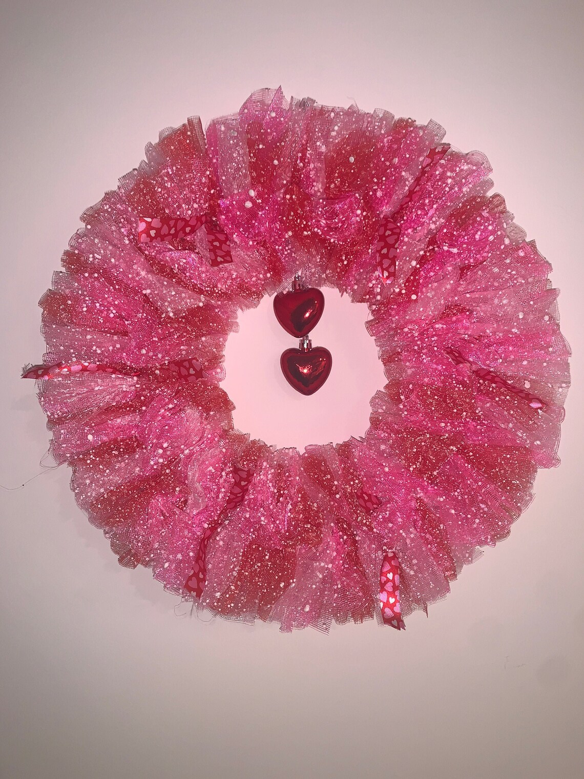 Pink Snow Mesh Ribbon Valentine's Day Wreath/ Ribbon Wreath/ Mesh ...