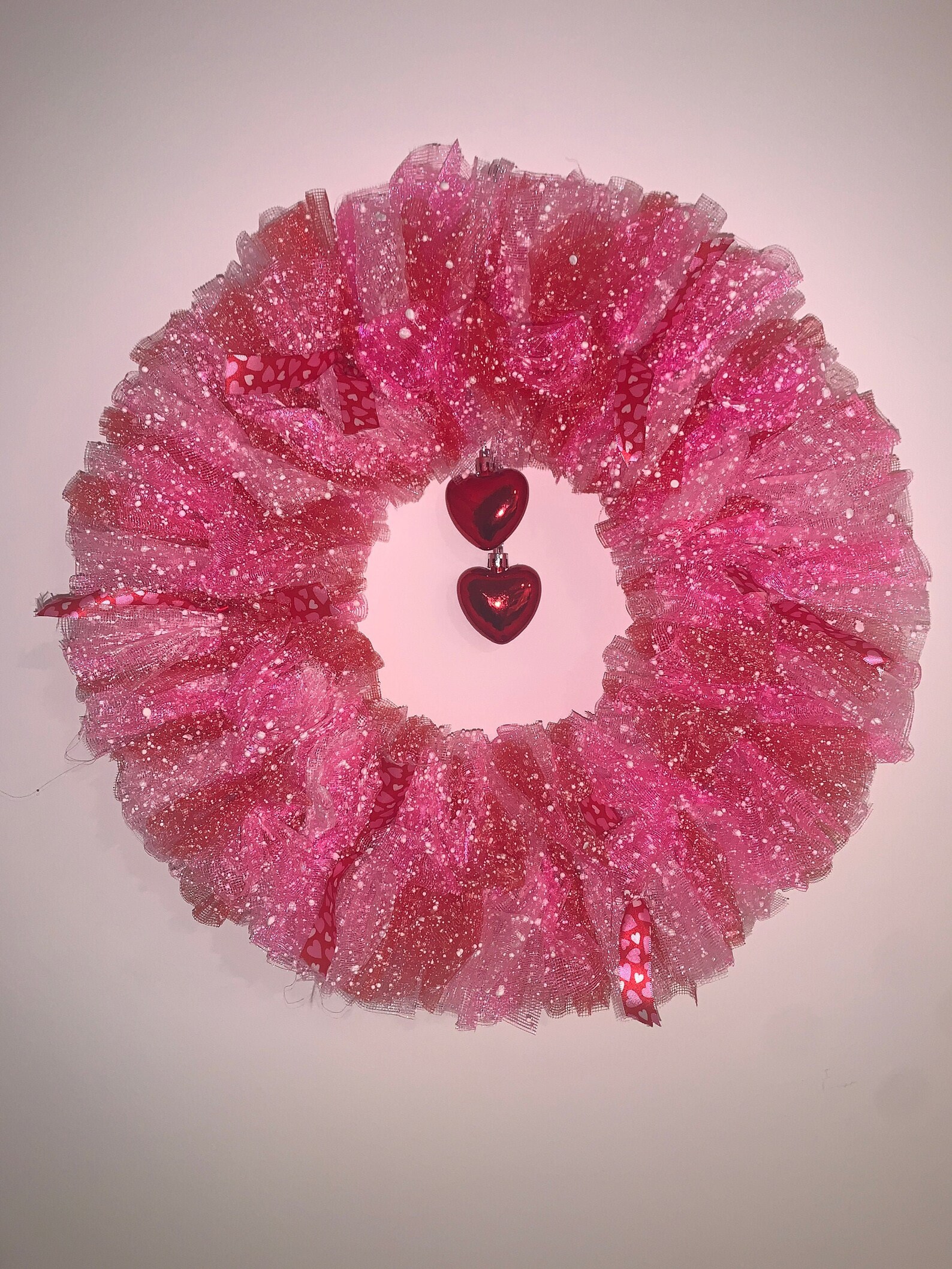 Pink Snow Mesh Ribbon Valentine's Day Wreath/ Ribbon Wreath/ Mesh ...