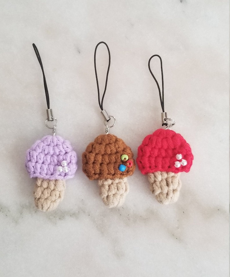 Handmade Knitting Phone Charm, Mushroom , Bumble Bee, Whale, Strawberry ...