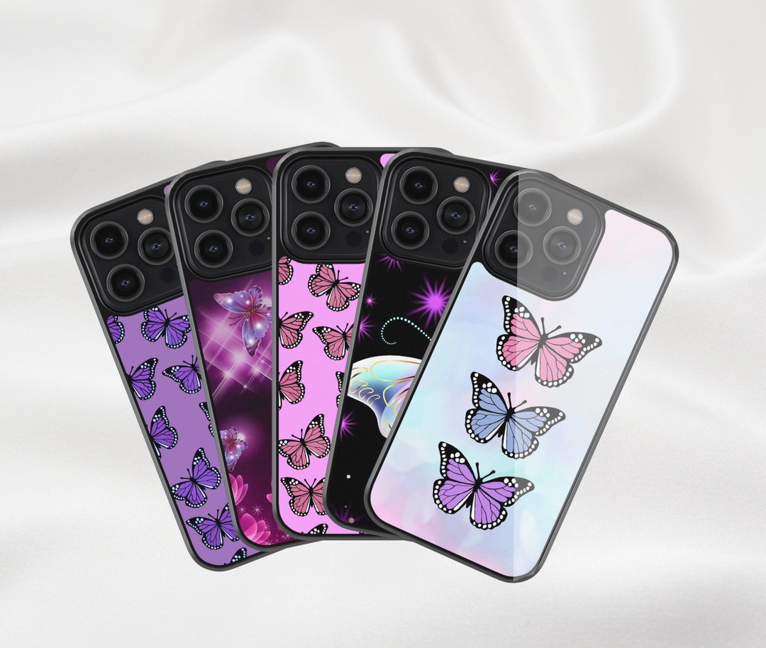 Butterfly Pattern Phone Case, Butterfly Phone Case, Purple Butterflies ...