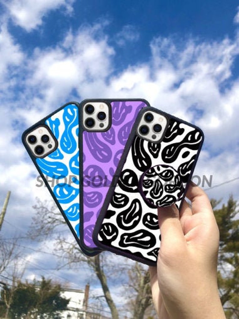 Smiley face pattern phone case trippy melting smiley face | Etsy
