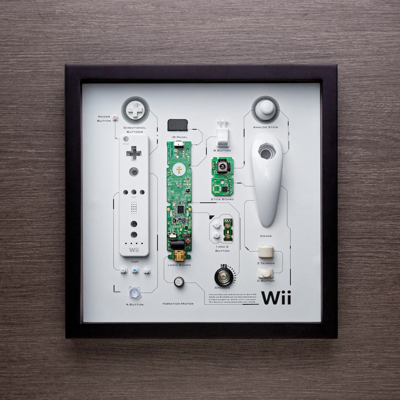 Framed Nintendo Wii Remote Art - Disassembled Controller, Gamer Gift ...
