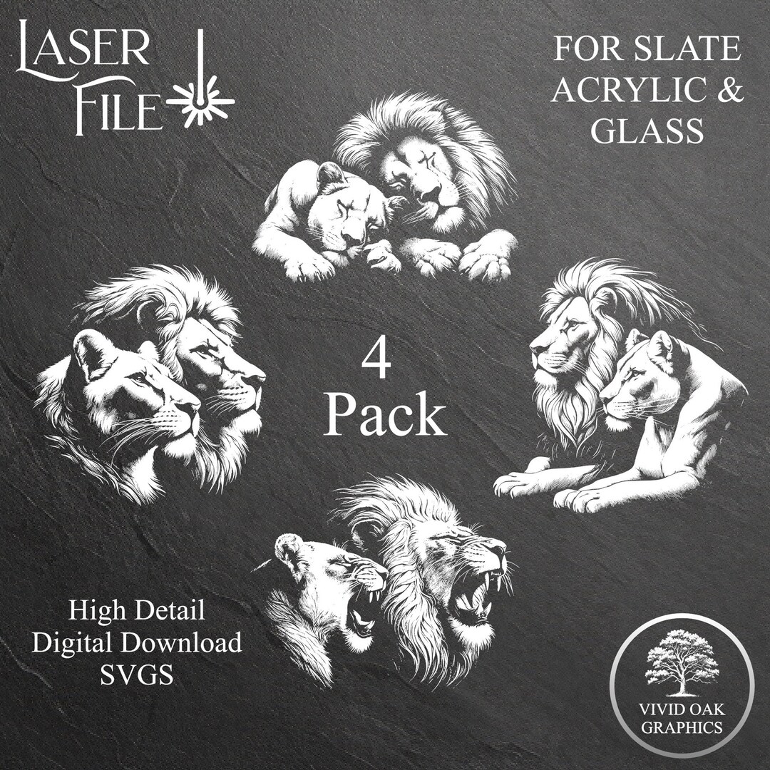 Lion Couple Bundle - 4 SLATE Engrave Files, SVG Instant Digital ...