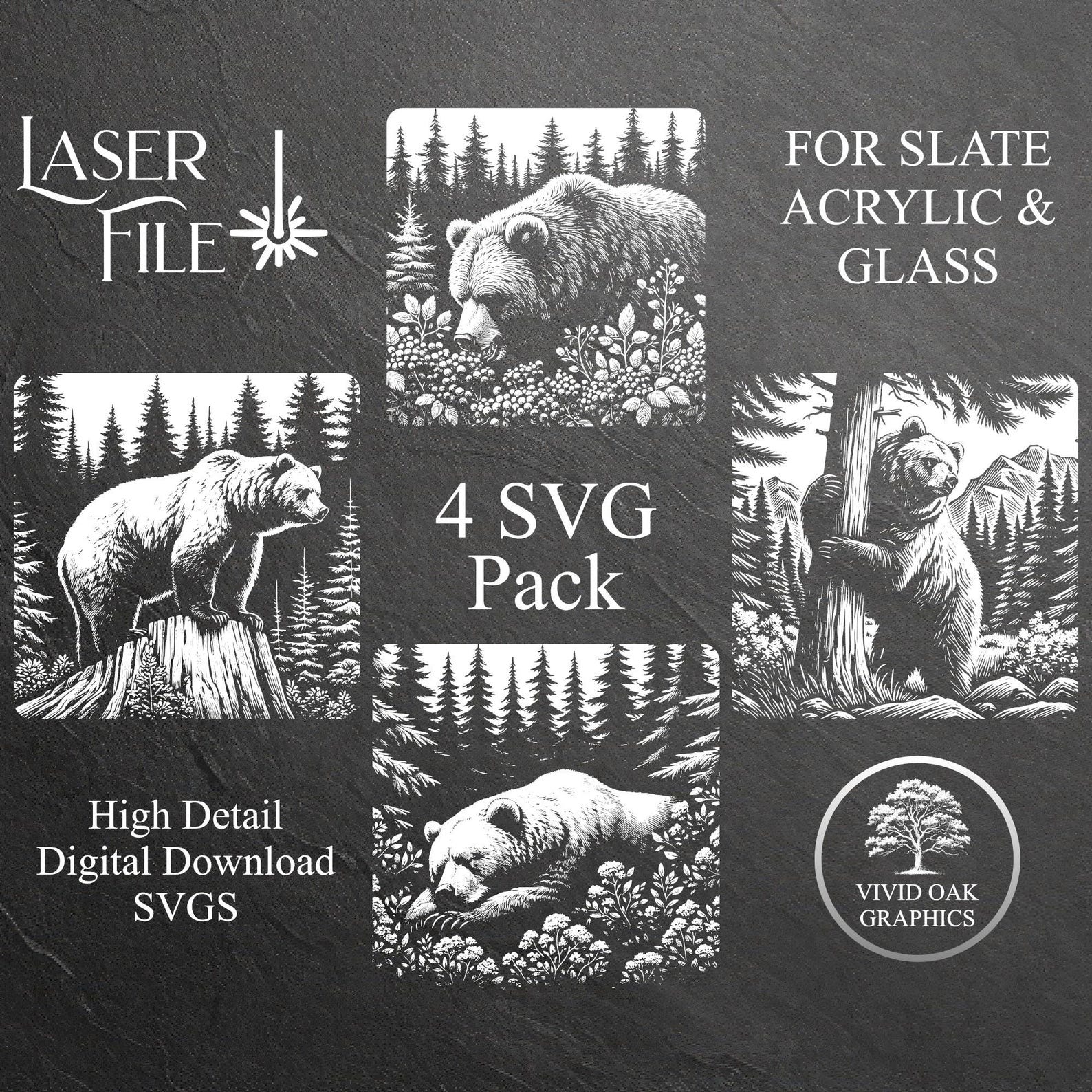 Bear Laser Engrave SVG: Slate, Glass & Acrylic Coasters (digital ...