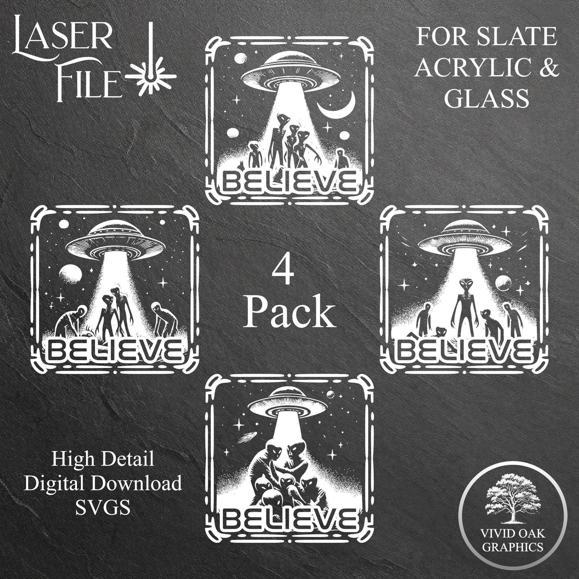 Alien Believe SVG Laser File Bundle: Slate & Acrylic Engraving (digital ...