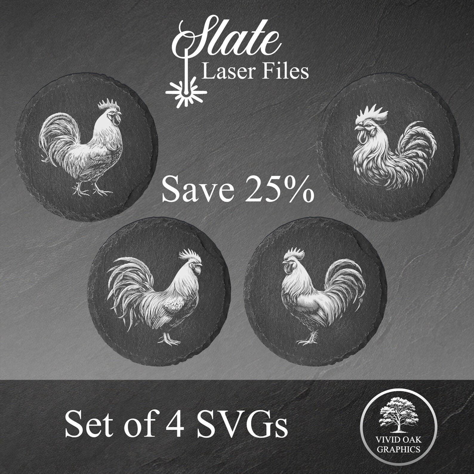 Rooster SVG Laser Engrave Files: Slate & Acrylic (digital Download) - Etsy
