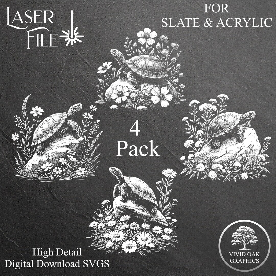 Turtle SVG Laser Engrave Files: Slate, Acrylic, Glass (digital Download ...
