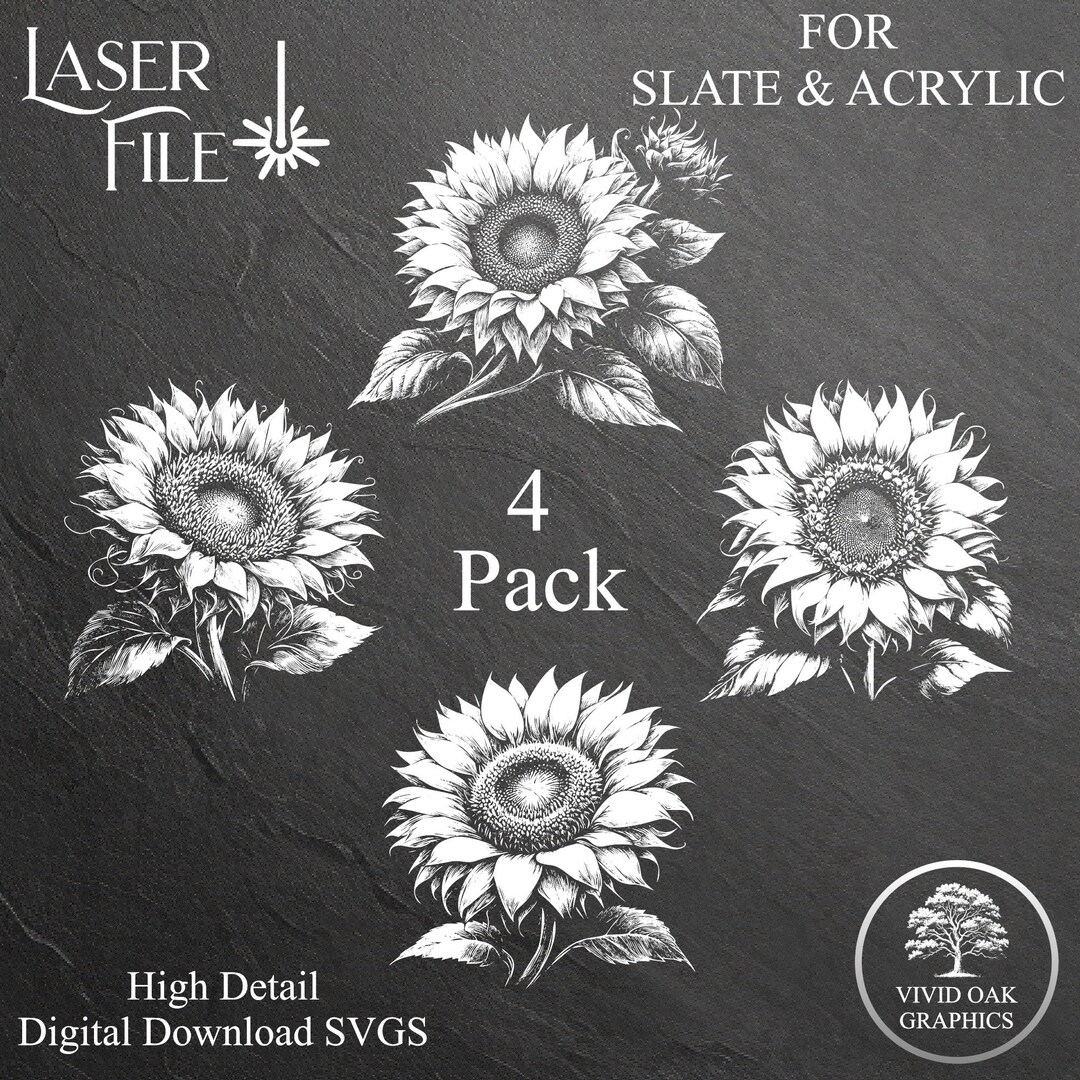 Sunflower Bundle - 4 SLATE Engrave Files, SVG, Instant Digital Download ...