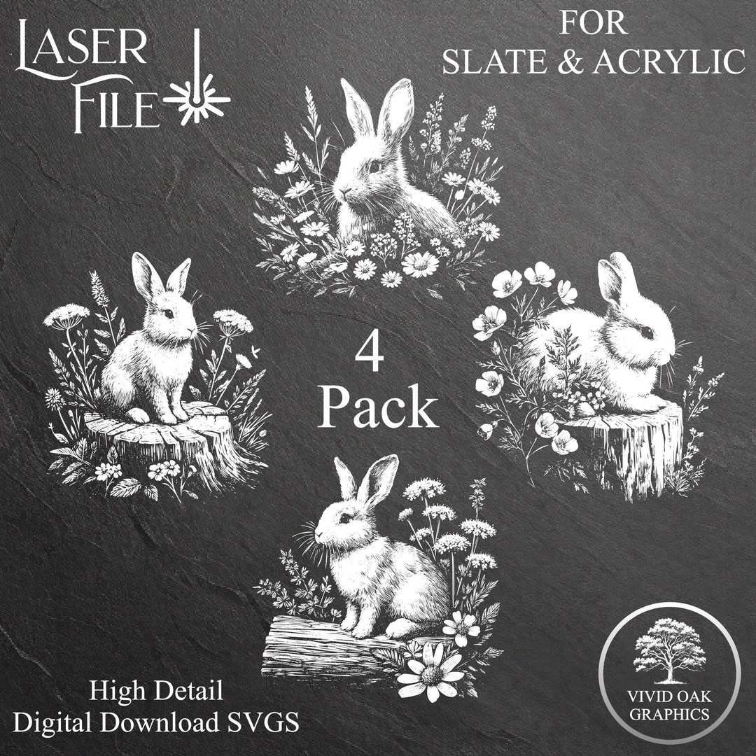 Wildflower Rabbit Bundle - 4 SLATE Engrave Files, SVG Instant Digital ...