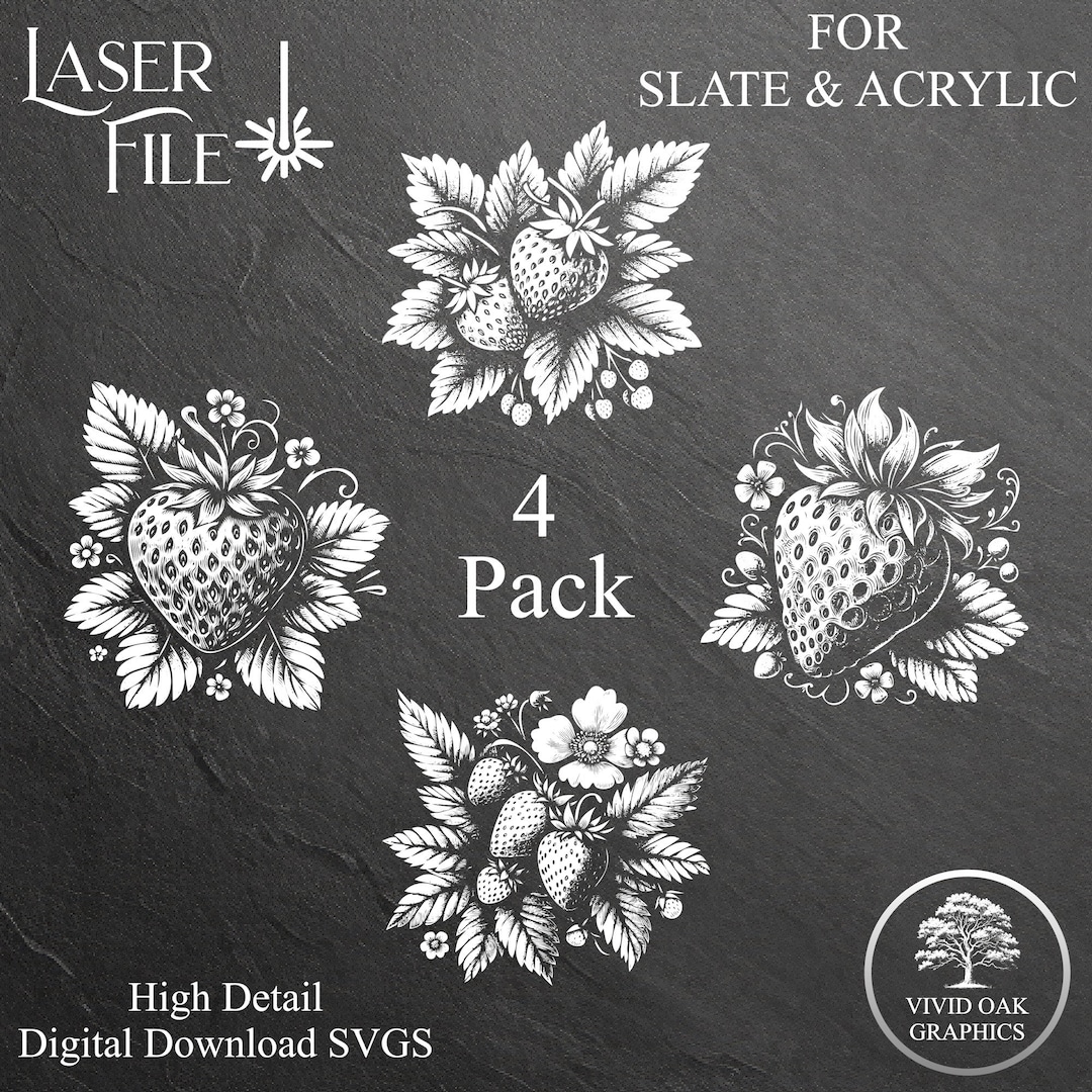 Strawberry Bundle - 4 SLATE Engrave Files, SVG Instant Digital Download ...