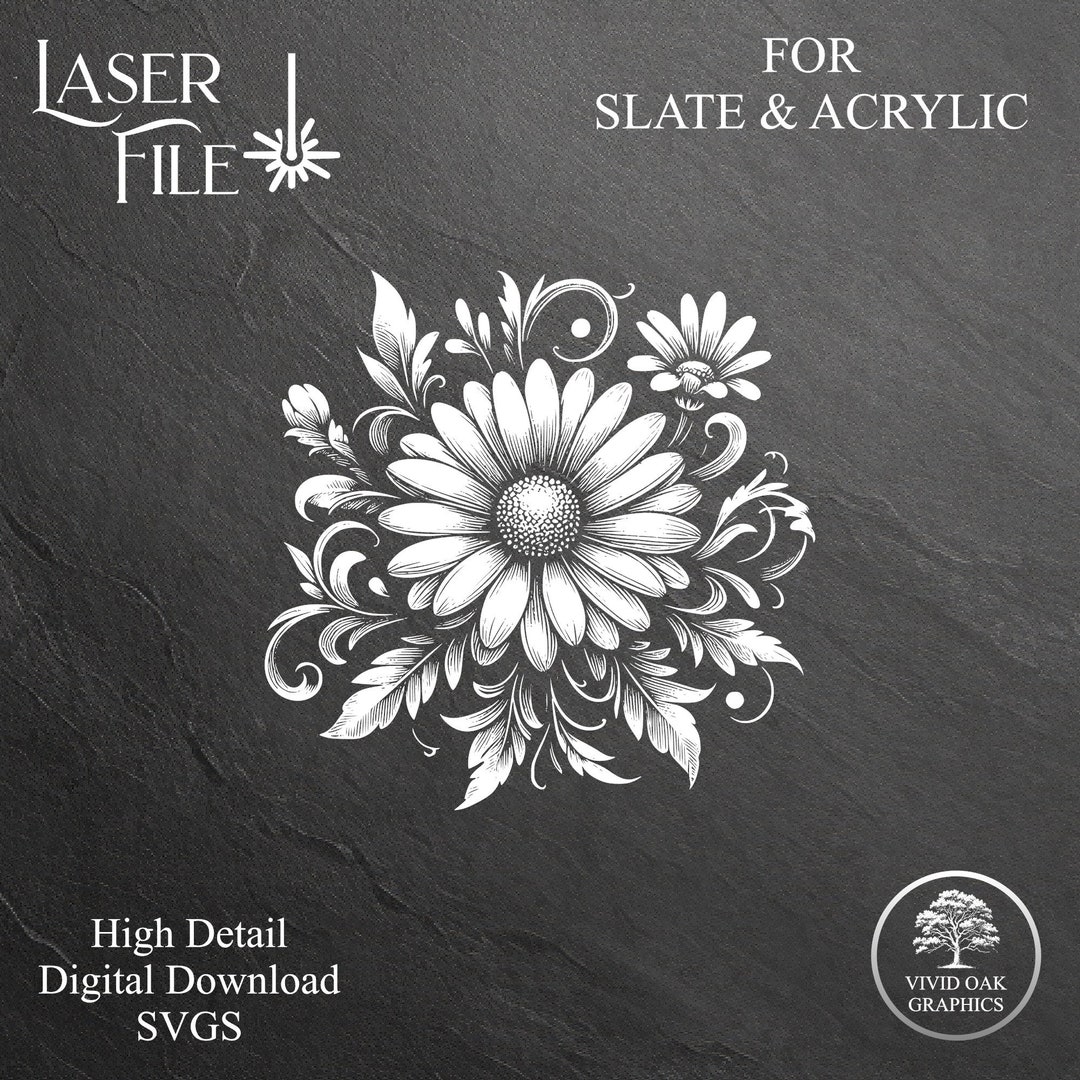 Daisy 3 - Engrave File SVG for Slate & Acrylic, Digital Download Files ...