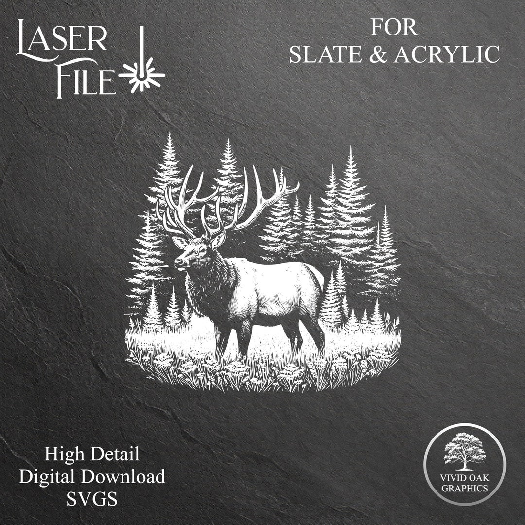 Forest Elk Engraving File: Slate, Acrylic, Glass SVG (digital Download ...
