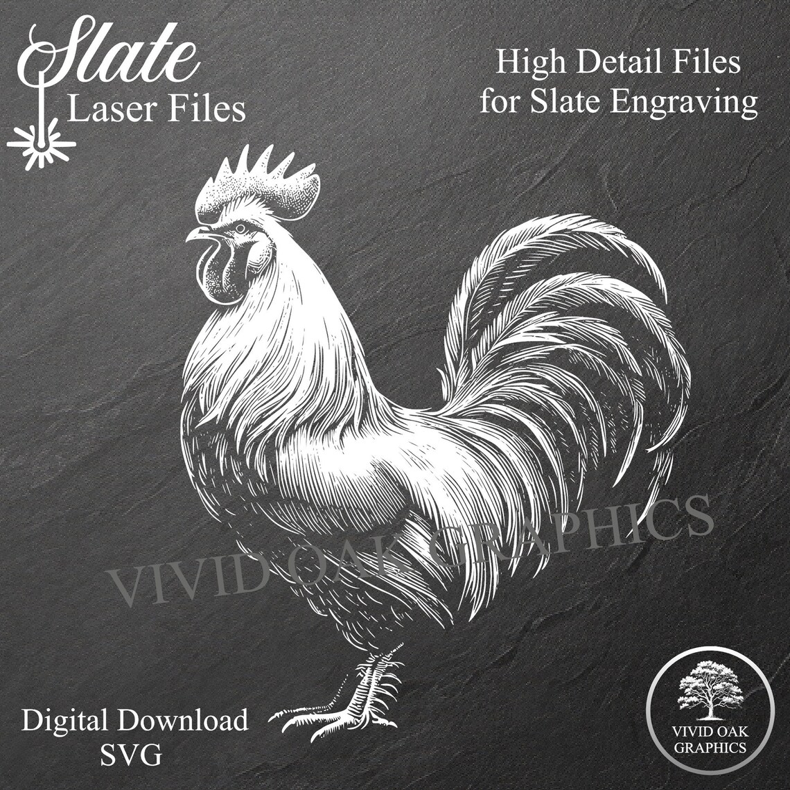 Rooster SVG Laser Engrave Files: Slate & Acrylic (digital Download) - Etsy