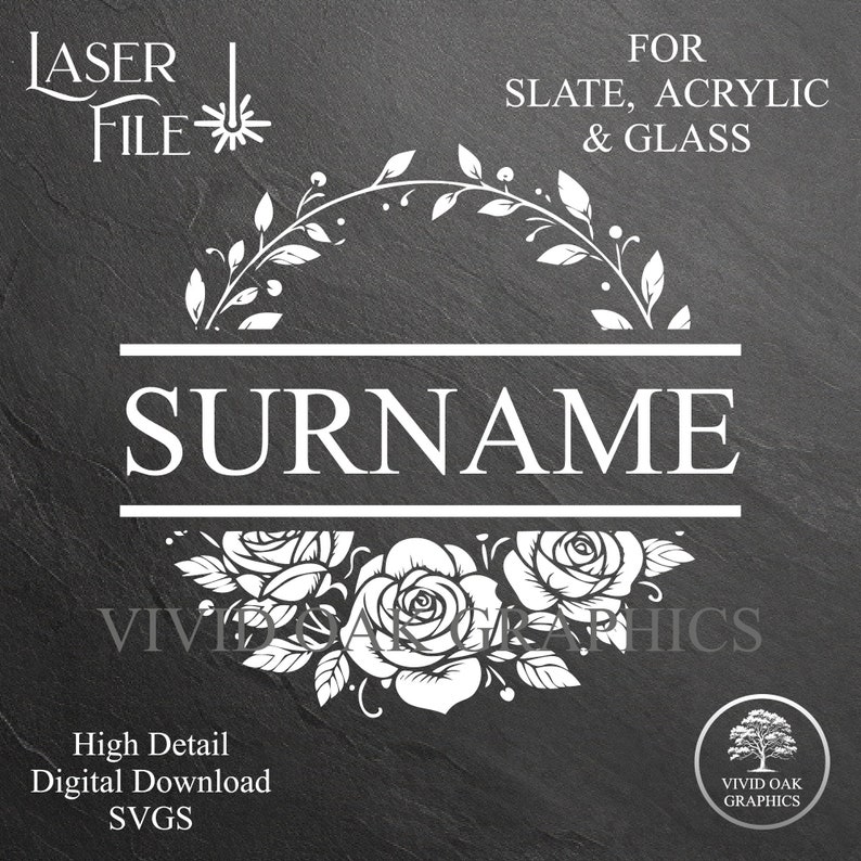 Floral Monogram SVG Bundle: Slate, Acrylic & Glass Engrave Files ...