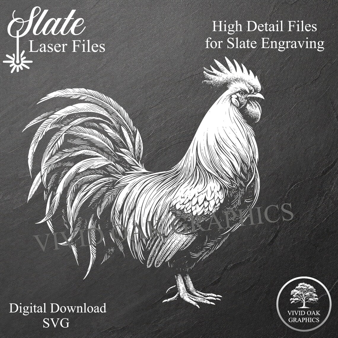 Rooster SVG Laser Engrave Files: Slate & Acrylic (digital Download) - Etsy