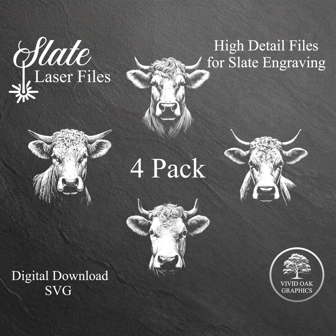 Cow Bundle - 4 SLATE Engrave Files, SVG, Instant Digital Download Files ...