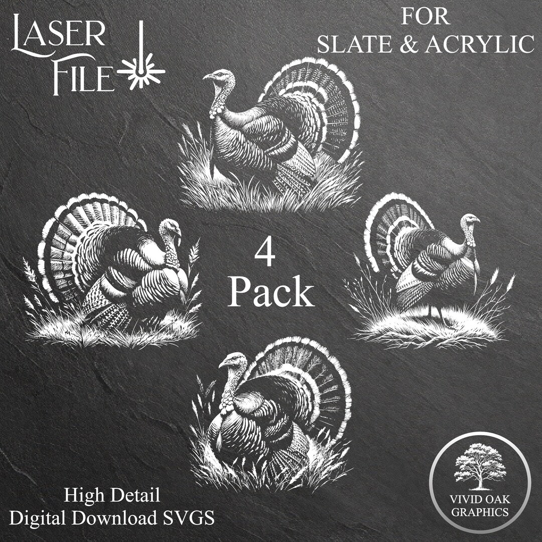 Wild Turkey, SVG Bundle, Laser Engrave Files for Slate, Acrylic, Glass ...
