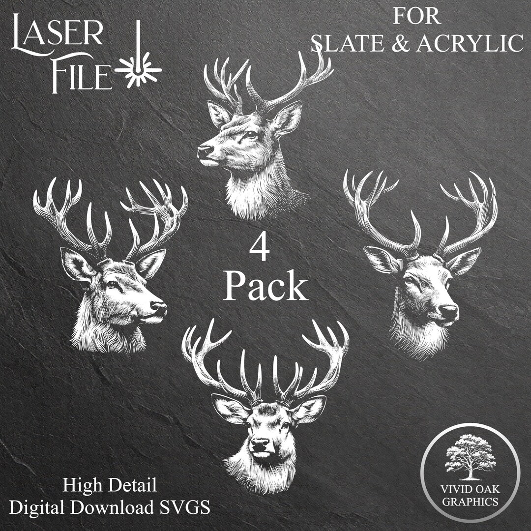 Deer Bundle - 4 SLATE Engrave Files, SVG Instant Digital Download Files ...