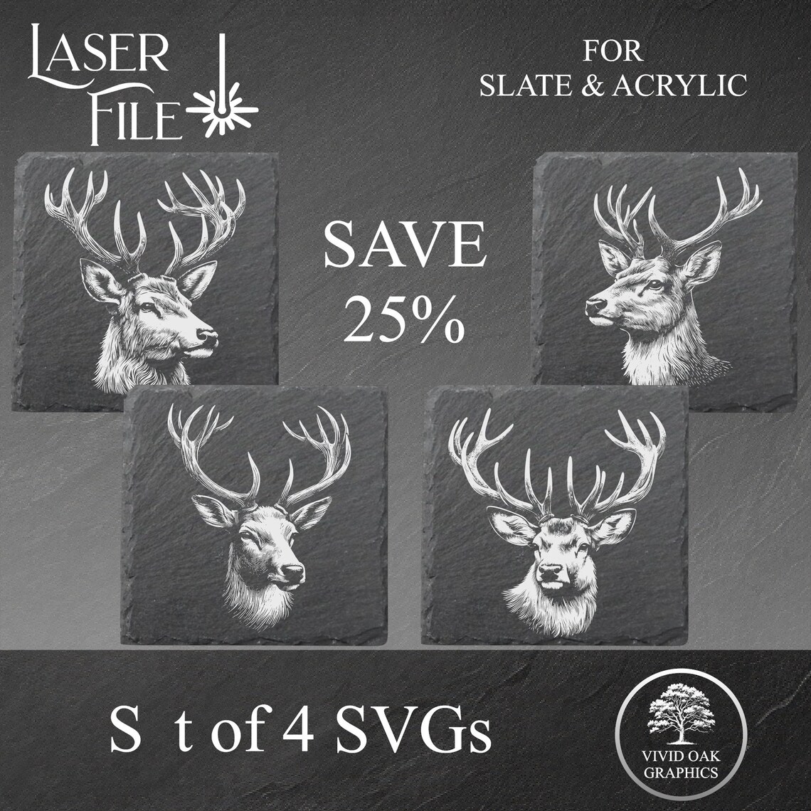 Deer Engrave SVG Bundle: Slate, Acrylic & Glass (digital Download) - Etsy