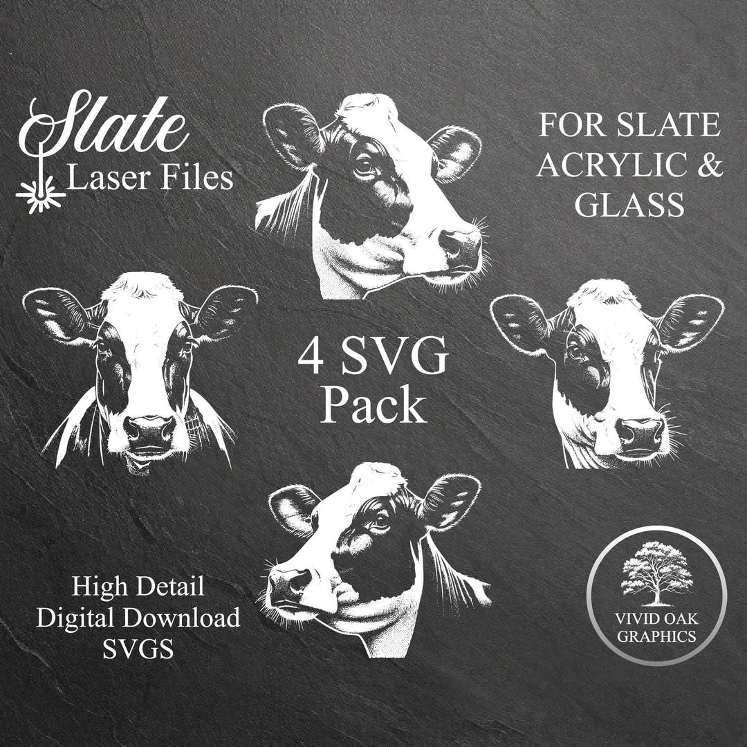 Holstein Cow Heads Bundle SVG, Slate Engraving Files for Coasters ...