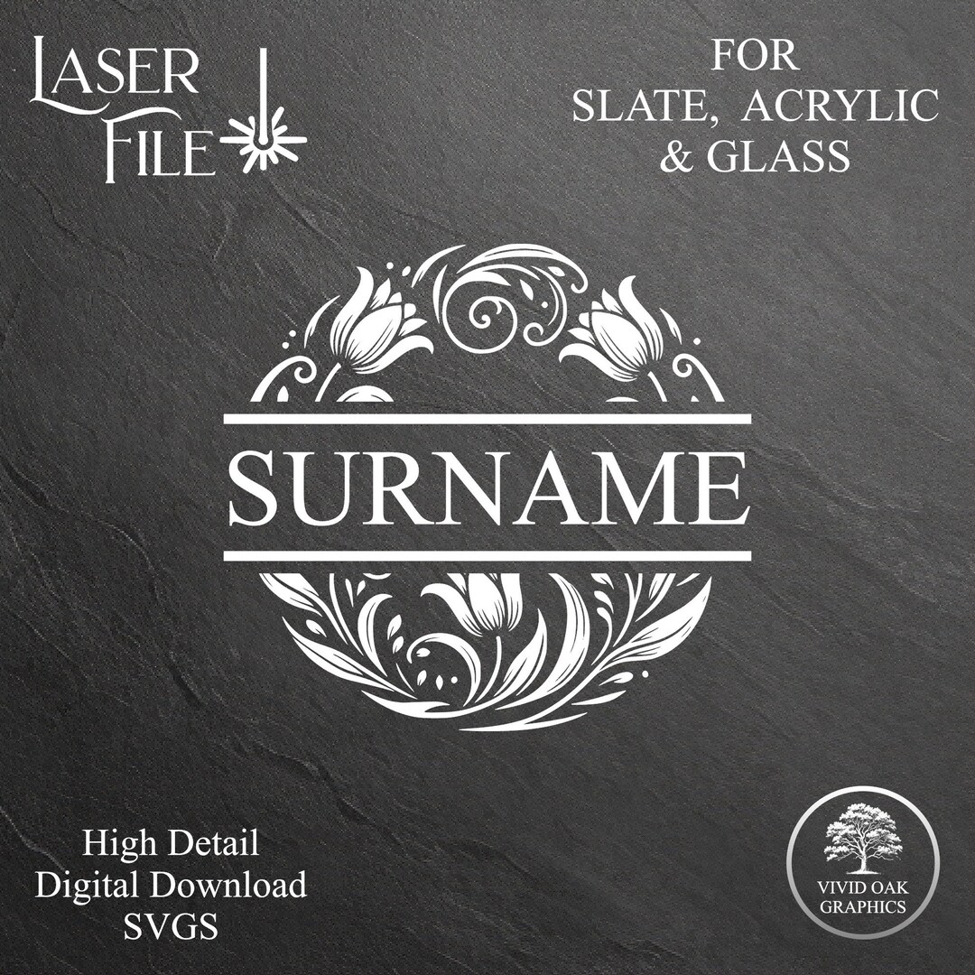 Floral Monogram SVG: Engrave Files for Slate, Acrylic, Glass (digital ...