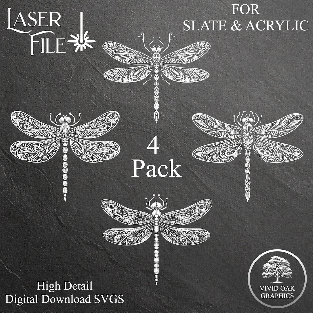 Dragonfly Bundle - 4 SLATE Engrave Files, SVG Instant Digital Download ...