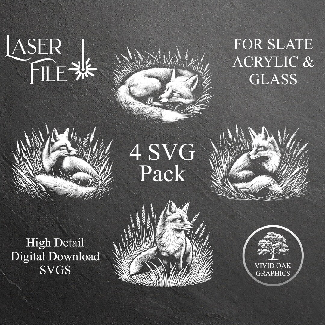 Fox Bundle - 4 SLATE Engrave Files, SVG, Instant Digital Download Files ...