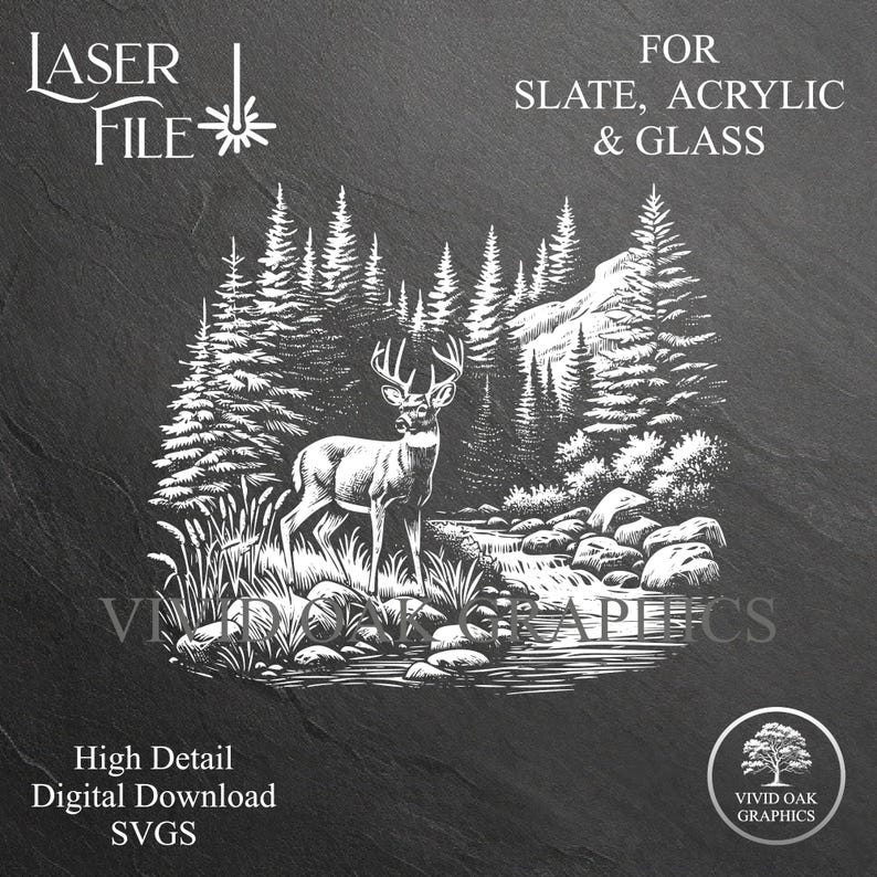 Deer Scene SVG Bundle | Reverse Laser Engraving Files | Slate Coasters ...