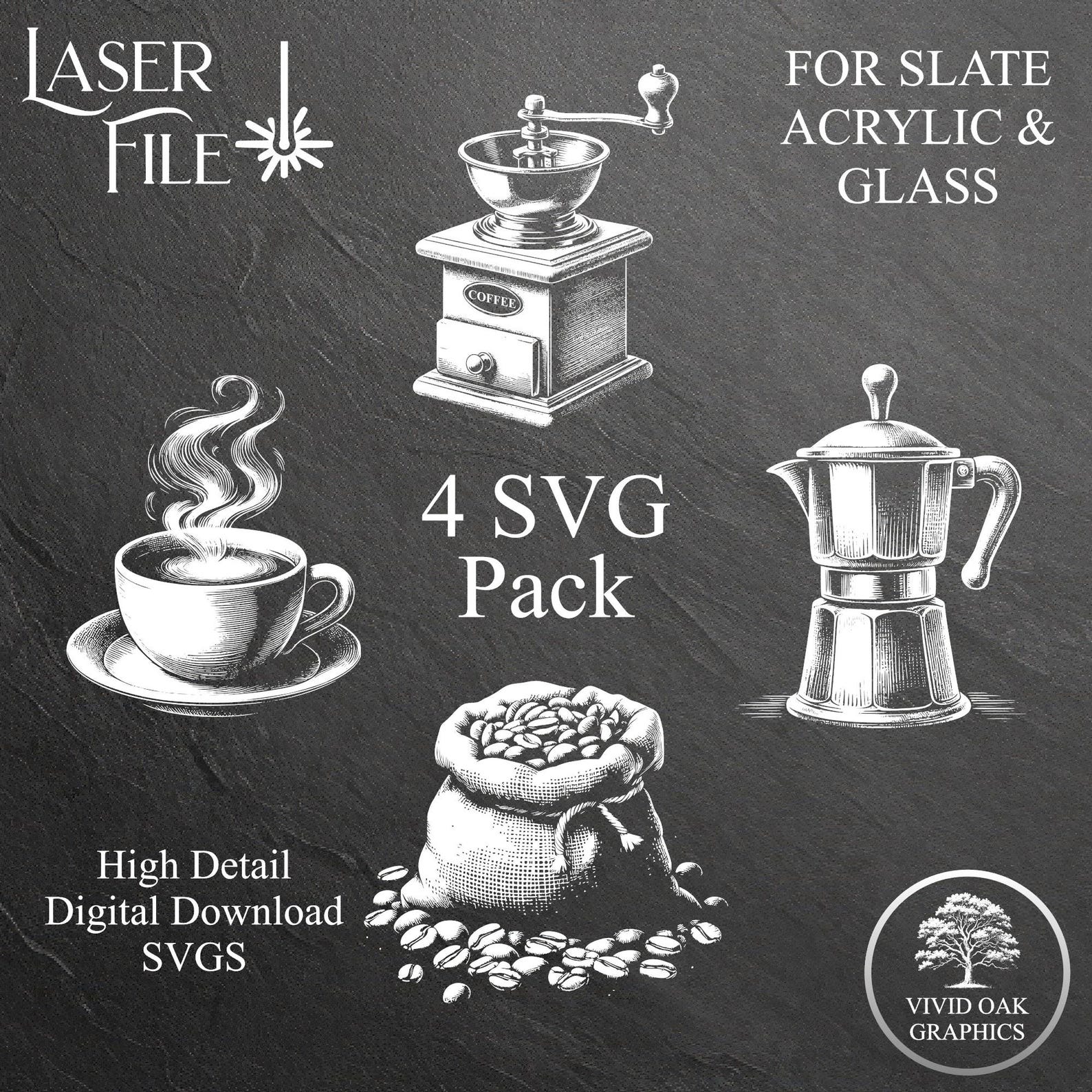 Coffee SVG Laser Engrave Files: Slate, Acrylic, Glass (digital Download ...