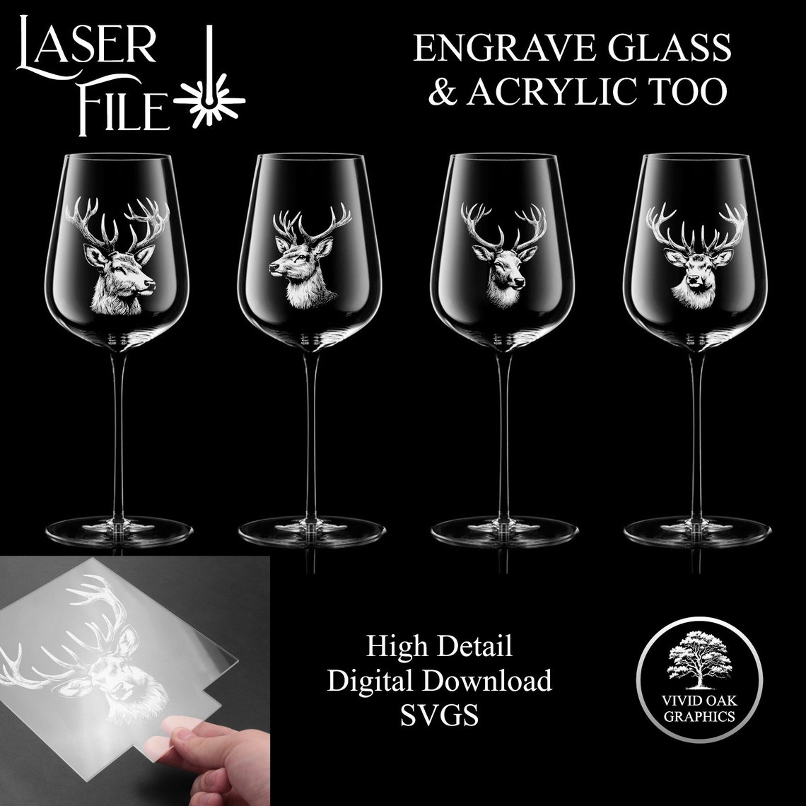 Deer Engrave SVG Bundle: Slate, Acrylic & Glass (digital Download) - Etsy