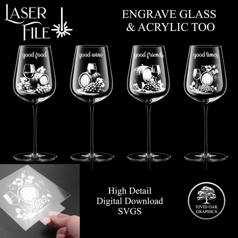 Wine Glasses SVG Laser Engrave Files: Slate, Acrylic, Glass (digital ...