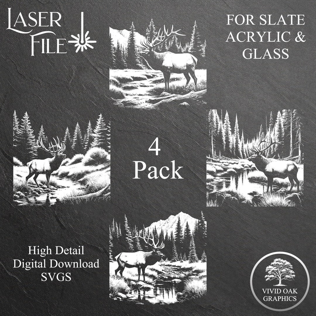 Elk Engraving SVG Bundle: Slate & Acrylic Laser Files (digital Download ...