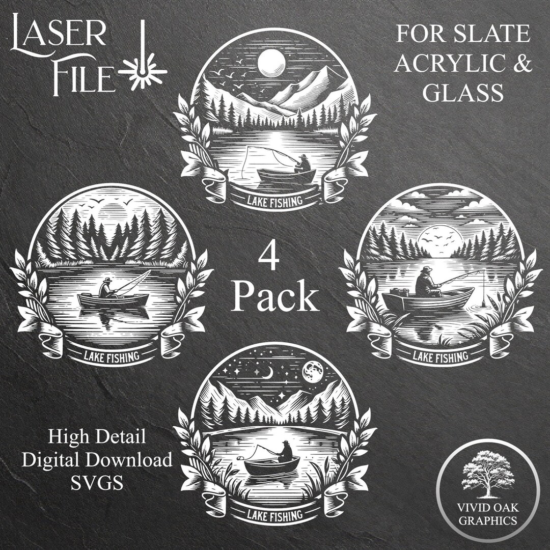 Lake Fishing SVG Laser Engrave Files: Slate, Acrylic, Glass (digital ...