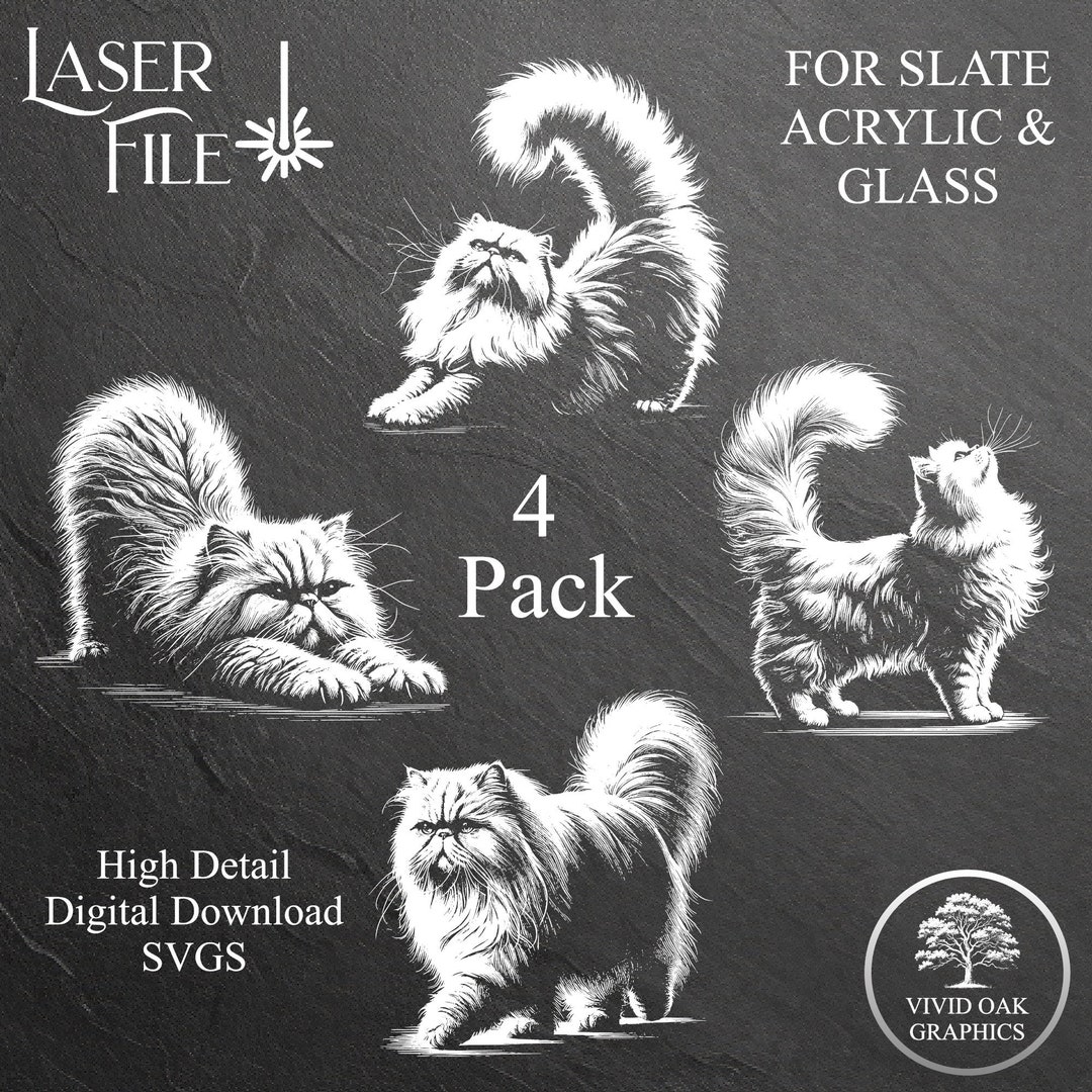 Persian Cat SVG Laser Engrave Files: Slate, Acrylic, Glass (digital ...