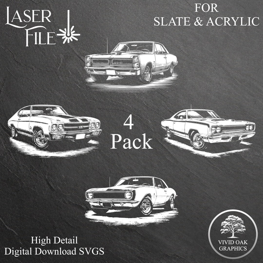 Muscle Car, SVG Bundle, Laser Engrave Files for Slate, Acrylic, Glass ...
