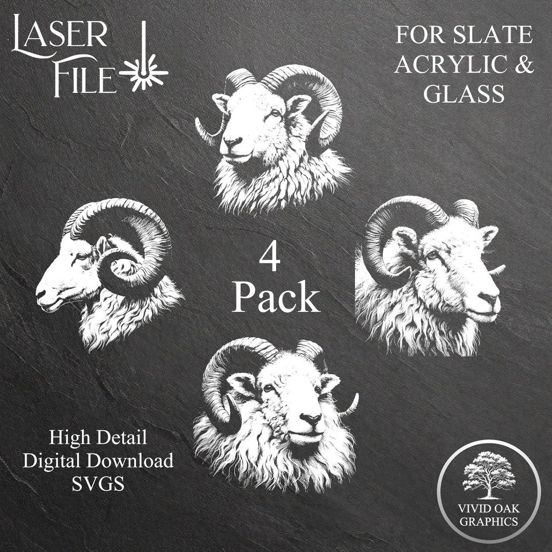 Dall Sheep Profile Bundle - 4 SLATE Engrave Files, SVG Instant Digital ...