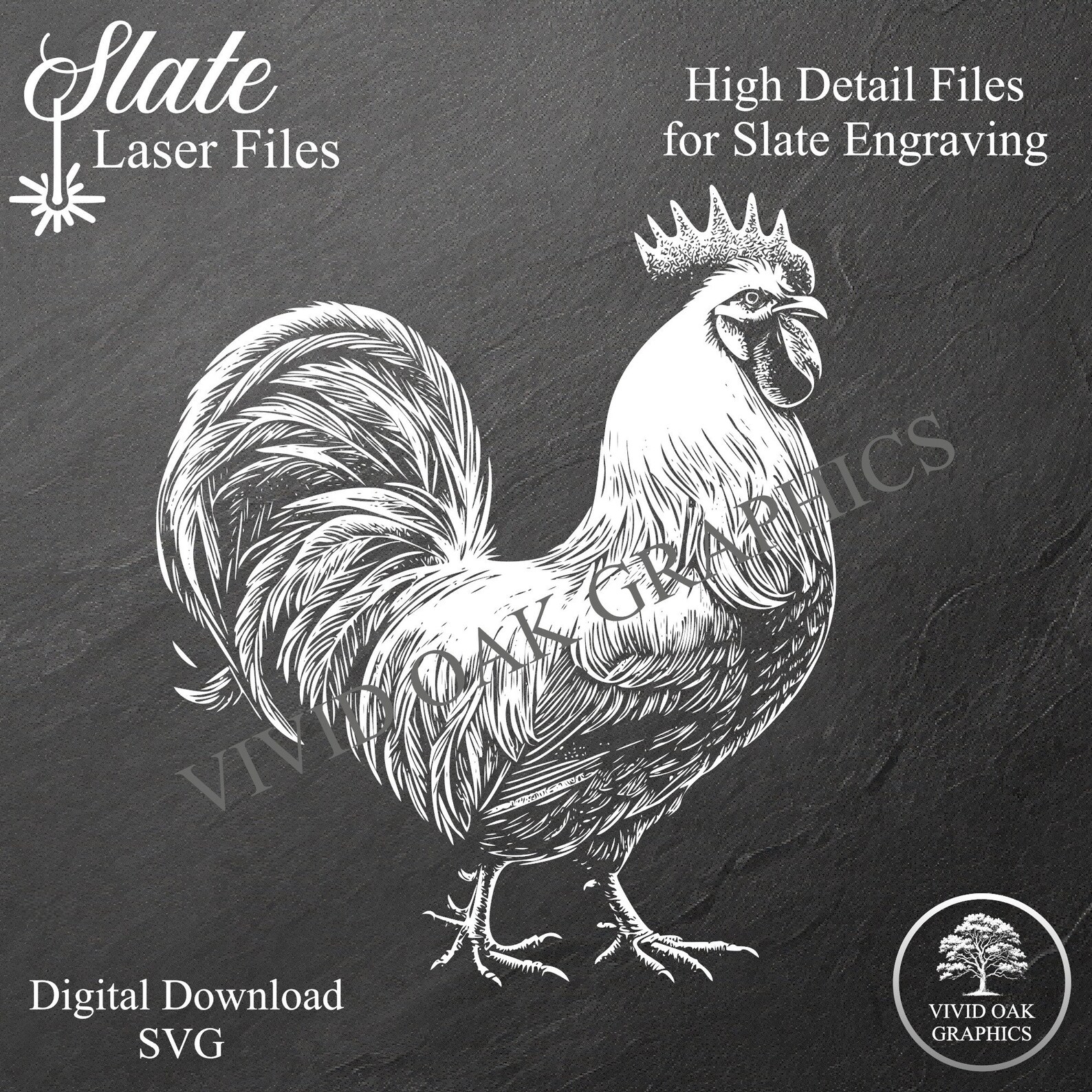 Rooster SVG Laser Engrave Files: Slate & Acrylic (digital Download) - Etsy