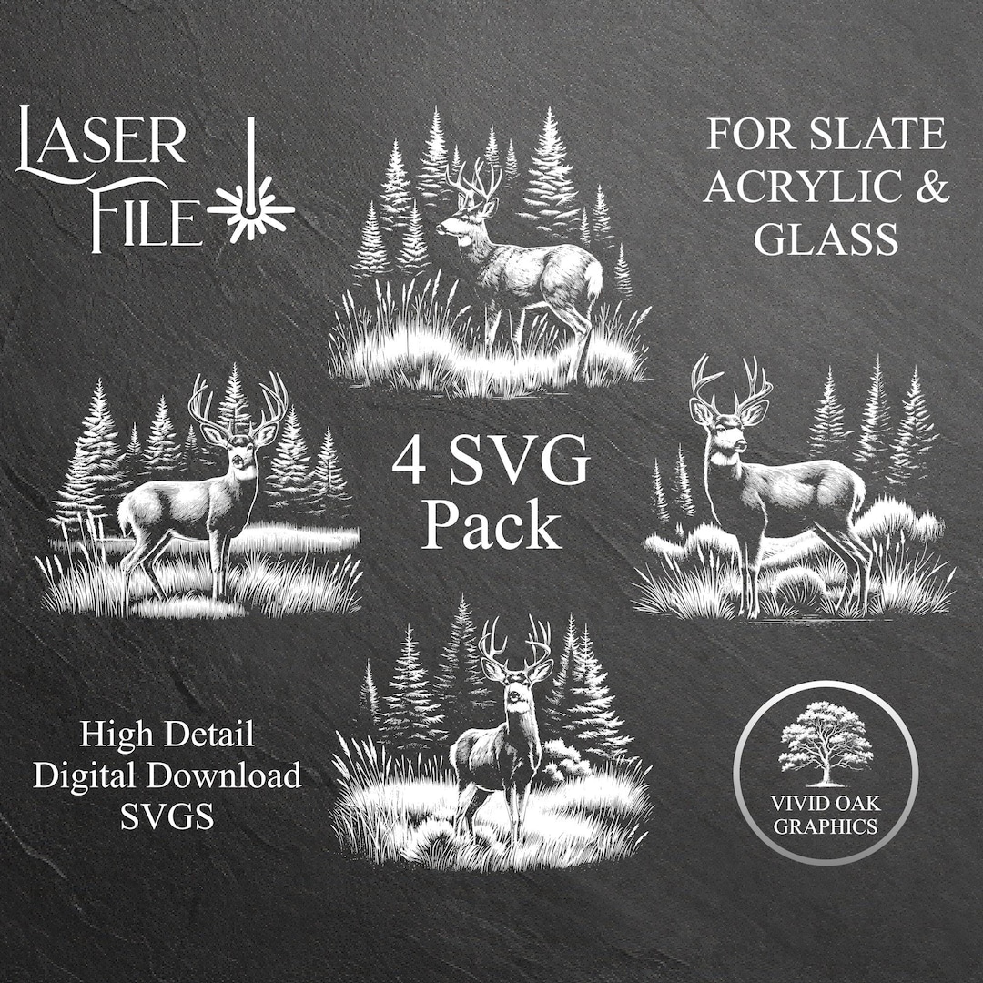 Mule Deer Laser Engraving SVG Bundle | Slate, Glass and Acrylic Engrave ...