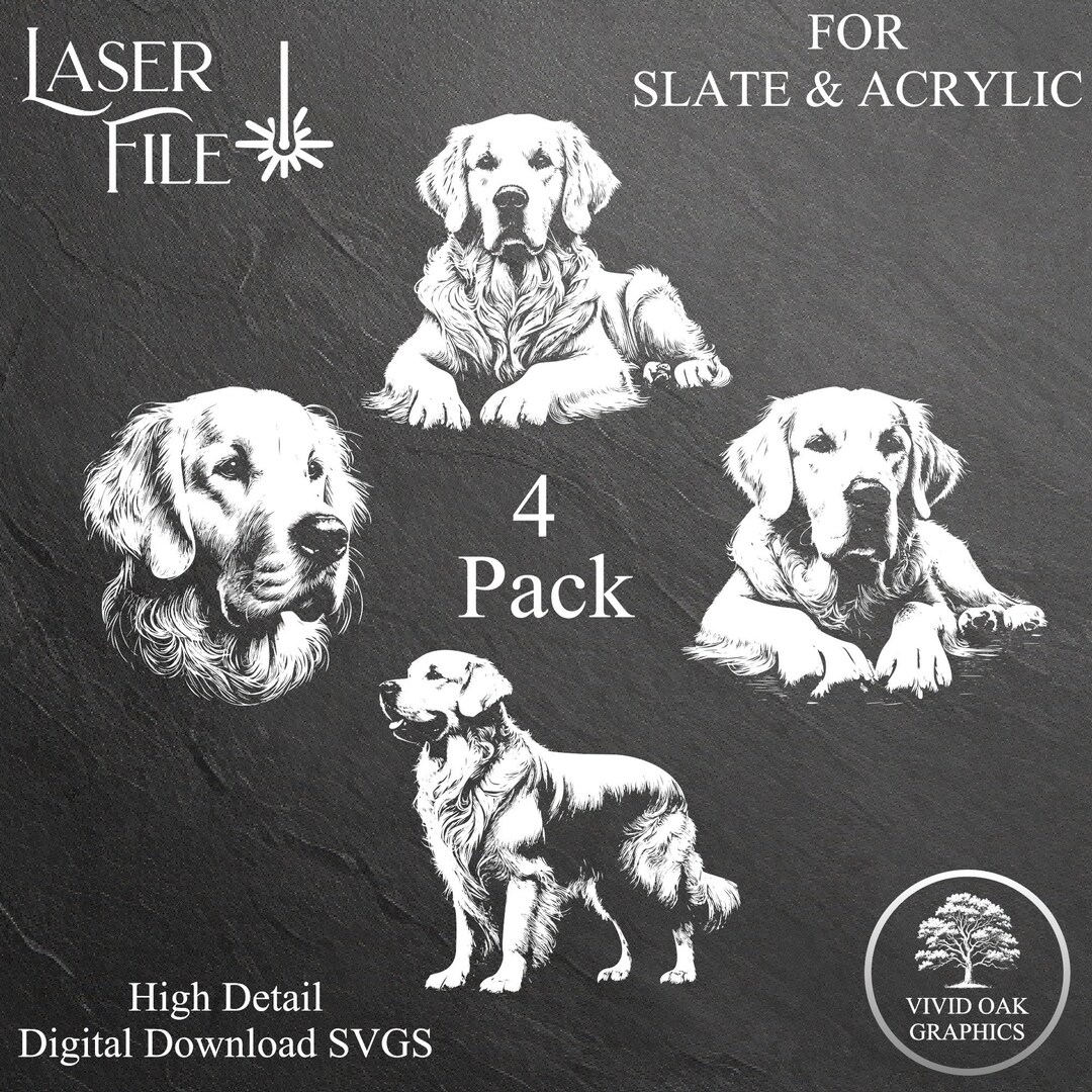 Golden Retriever Bundle - 4 SLATE Engrave Files, SVG Instant Digital ...