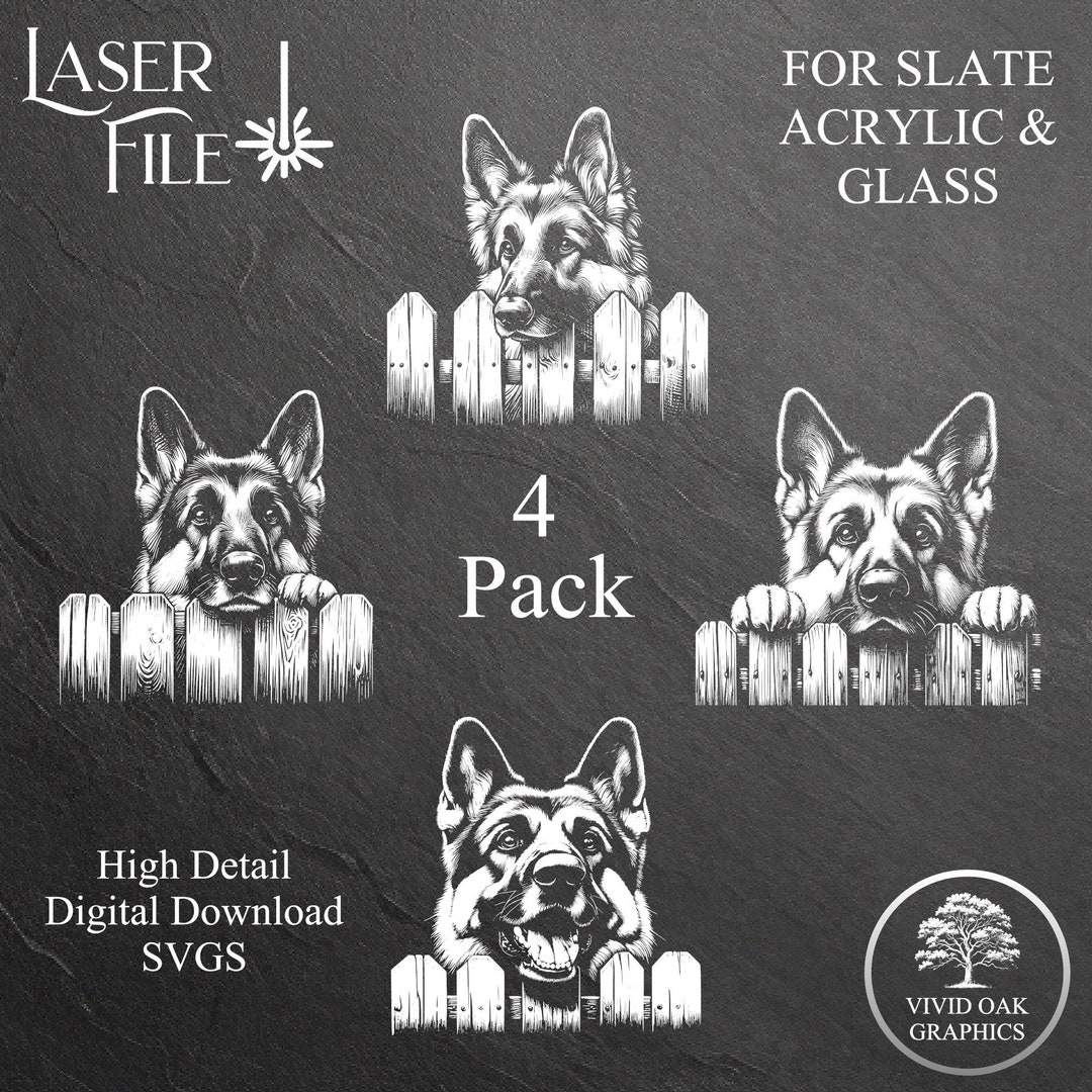 German Shepherd Peek SVG Laser Engrave Files: Slate, Acrylic, Glass ...
