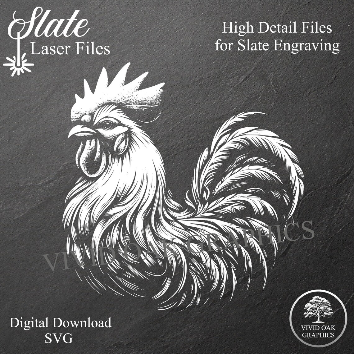 Rooster SVG Laser Engrave Files: Slate & Acrylic (digital Download) - Etsy