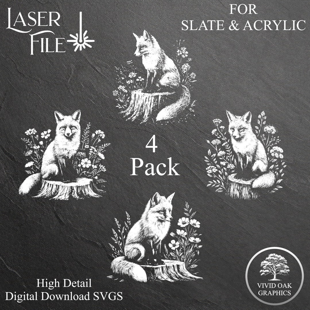 Stump Fox Bundle - 4 SLATE Engrave Files, SVG, Instant Digital Download ...